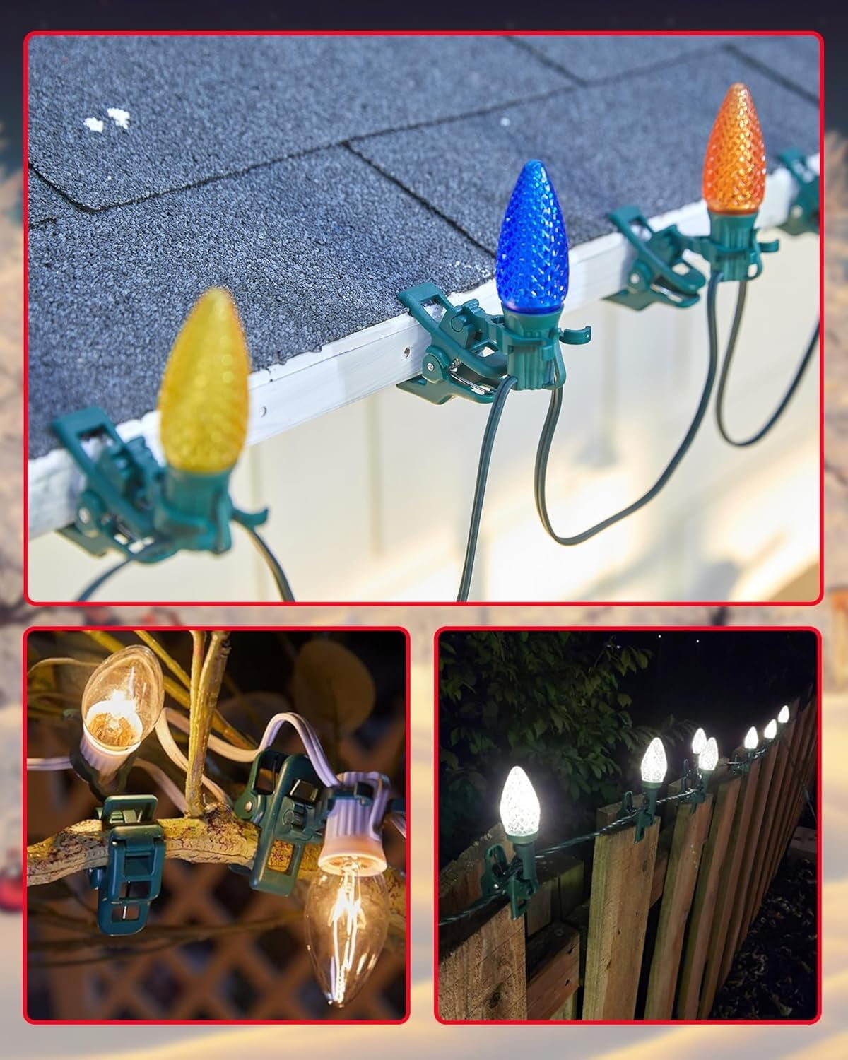EISRUNGF- Christmas Light Clips Outdoor C7 C9, 50 Count Universal Quick ...