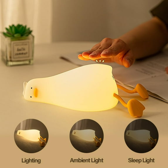 EISRUNGF- Cute Lying Flat Duck Night Light, 3 Level Dimmable Nursery ...
