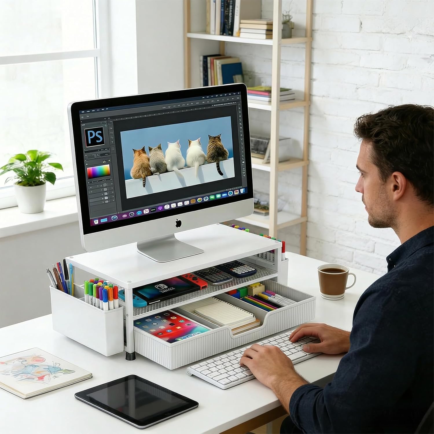 EISRUNGF- Desk Organizer and Accessories, 2-Tier Computer Monitor Stand ...