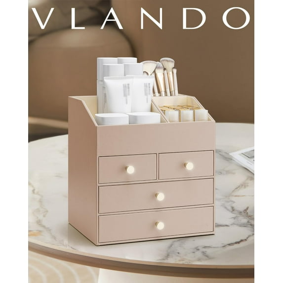 EISRUNGF- Makeup Organizer Countertop,Large Vanity Organizer PU Leather ...