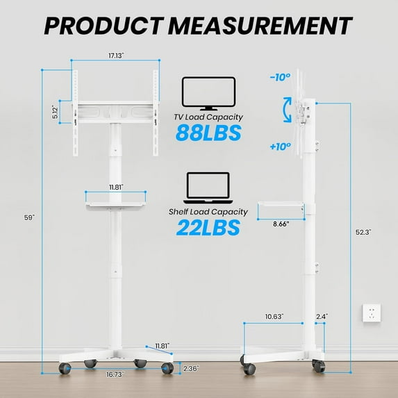 EISRUNGF- Mobile TV Cart for 23-60 Inch LCD LED OLED Flat Curved Screen ...