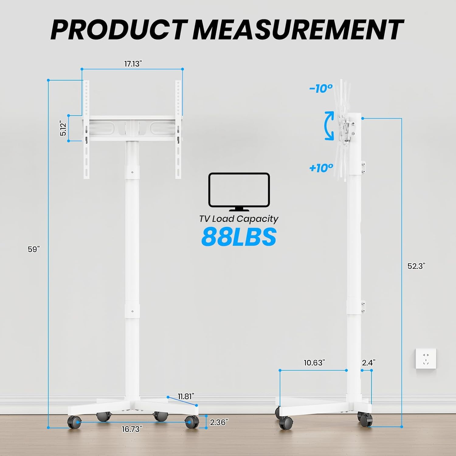 EISRUNGF- Mobile TV Cart Rolling TV Stand for 23-60 Inch LCD LED Flat ...