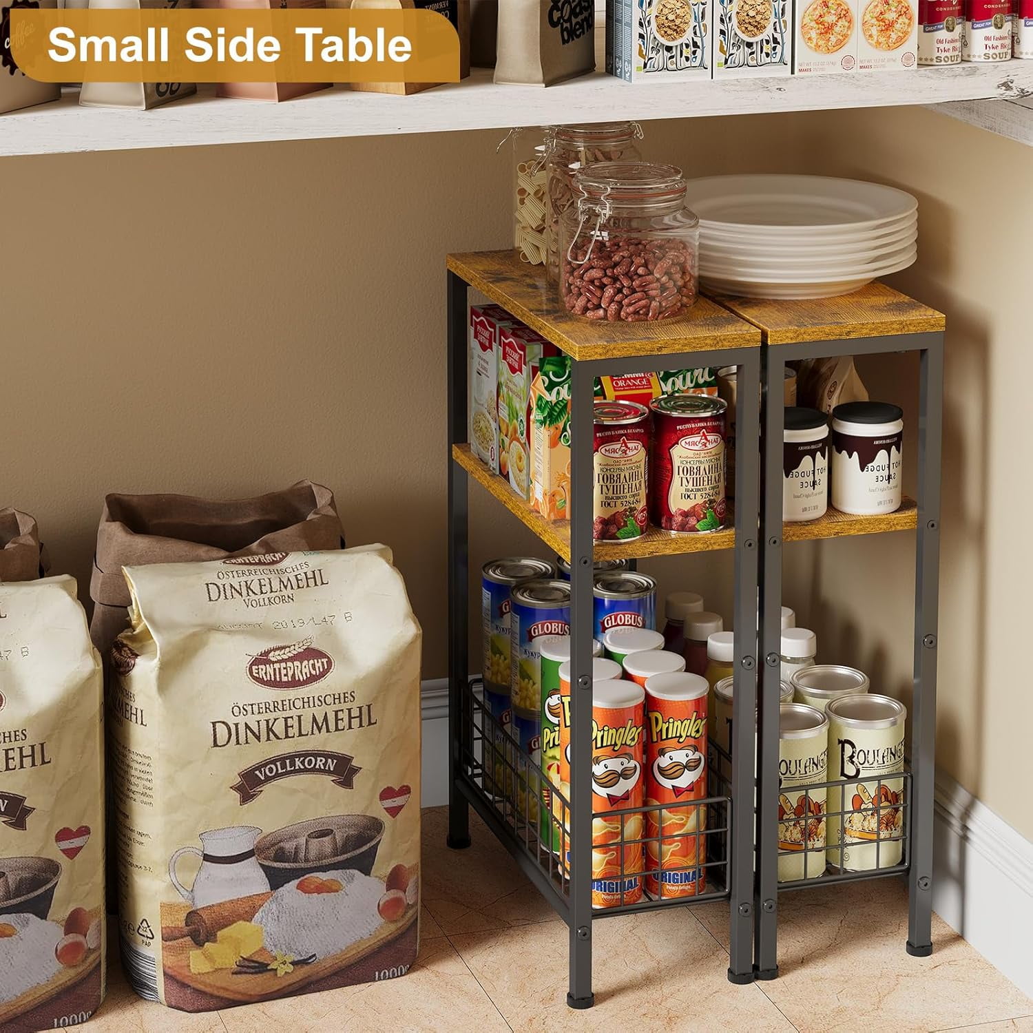 EISRUNGF- Narrow Side Table, Small End Table with Storage, 3-Tier ...