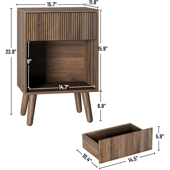 EISRUNGF- Nightstand, Modern Bedside Table with Storage Drawers and ...