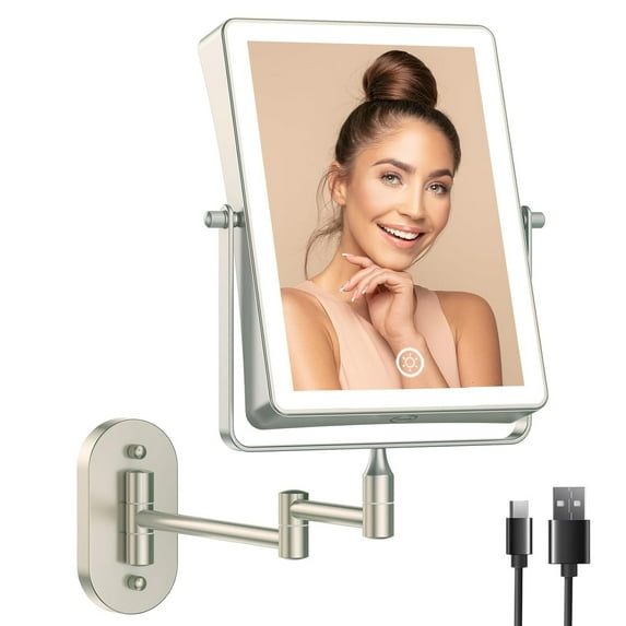 EISRUNGF Rechargeable Wall Mounted Makeup Mirror with Lights, Bathroom ...