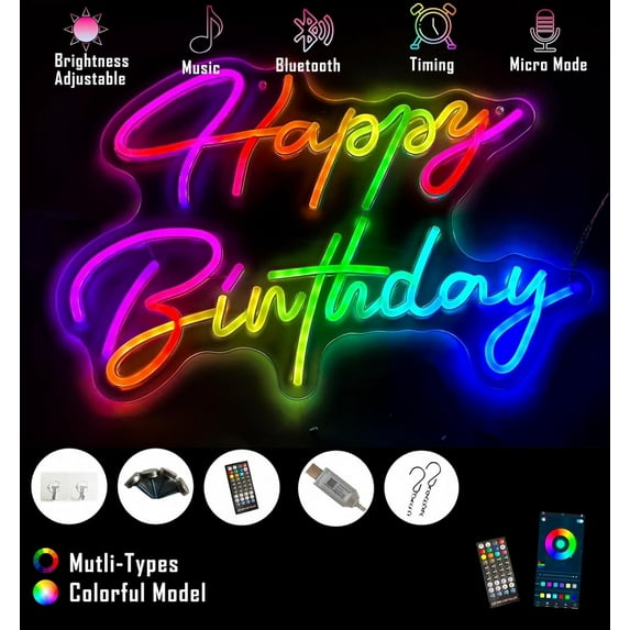 EISRUNGF Smart RGB Happy Birthday Neon Sign – Color Flow, Music Sync ...