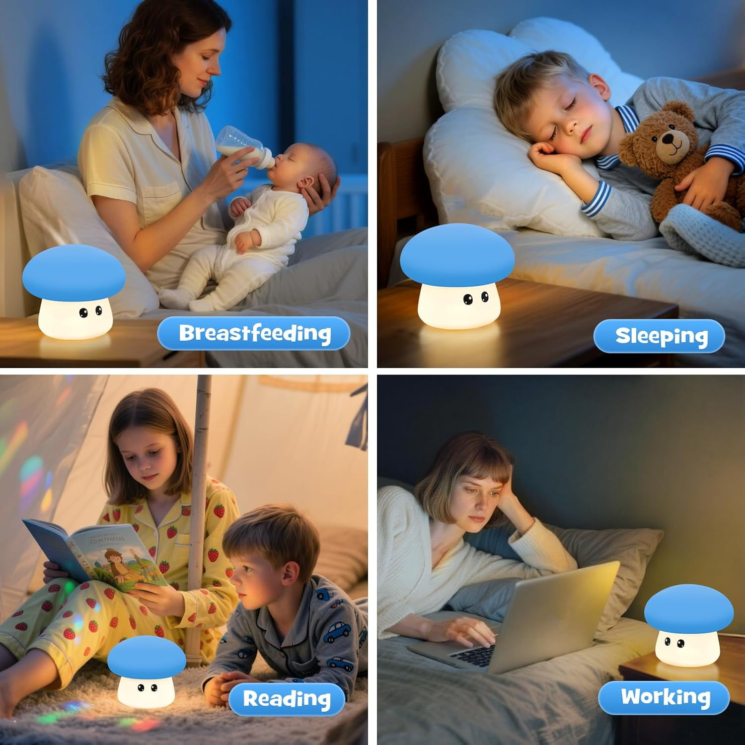 EISRUNGF Squishy Big Eyes Mushroom Night Light – RGB Mode, 3-Level ...