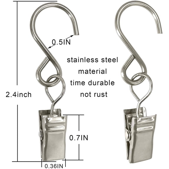 EISRUNGF- Stainless Steel S Hooks Curtain Clips, 50 Pack Hanging Party ...