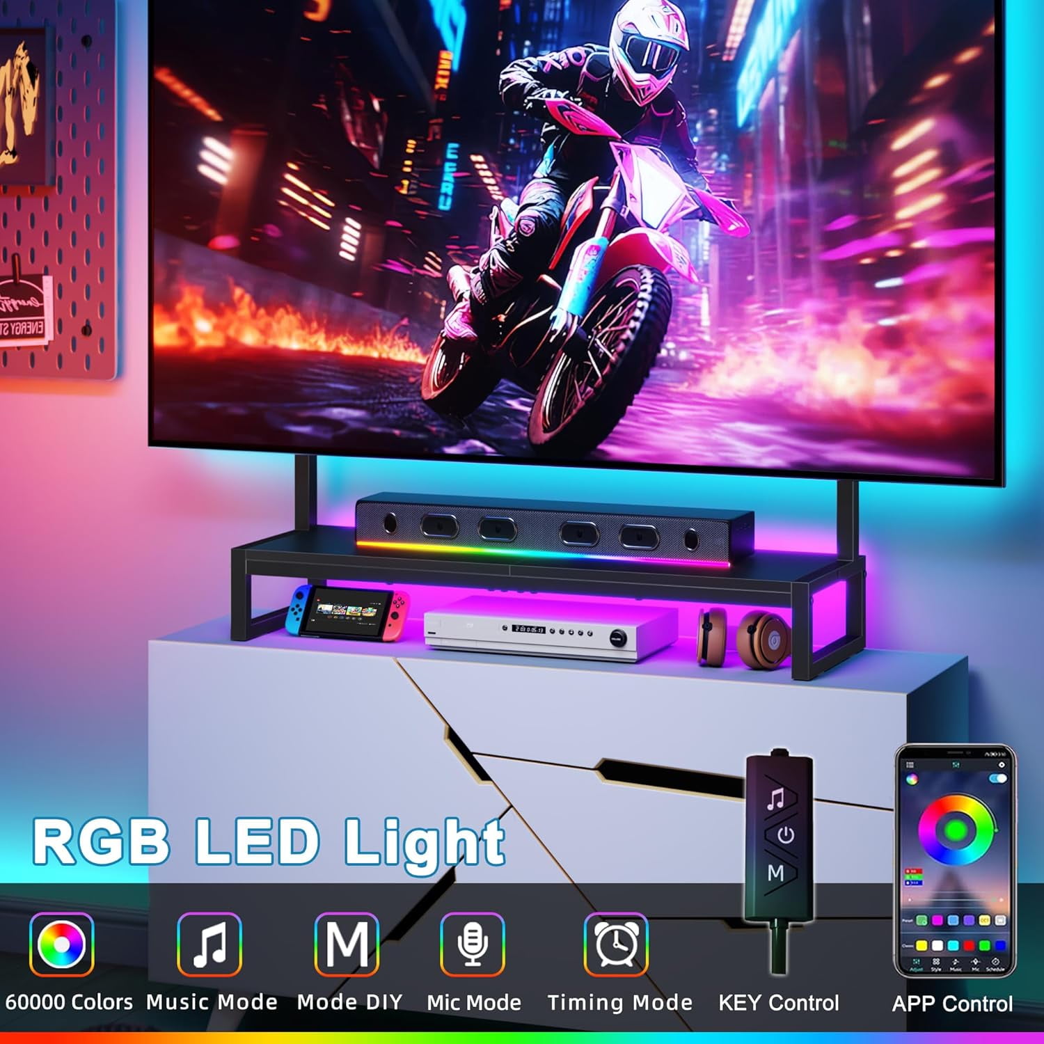 EISRUNGF- Tabletop TV Mount Stand with Led Light for 32-65 Inch TVs ...