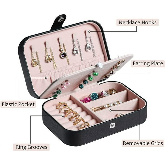 EISRUNGF- Travel Jewelry Box, PU Leather Small Jewelry Organizer for ...