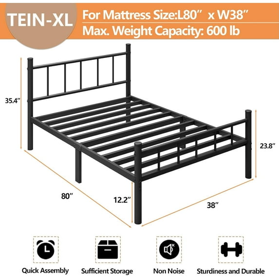 EISRUNGF- Twin-XL Size Metal Bed Frame with Headboard & Footboard 14 ...