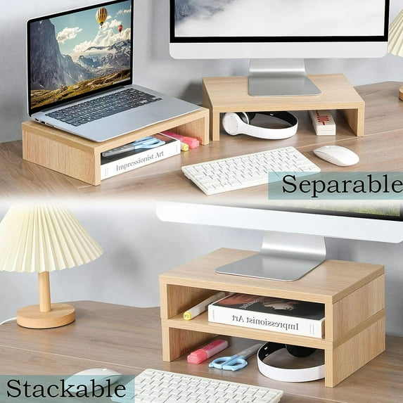 EISRUNGF- Wood Monitor Stand Riser - 2 Pack Adjustable Dual Monitor ...