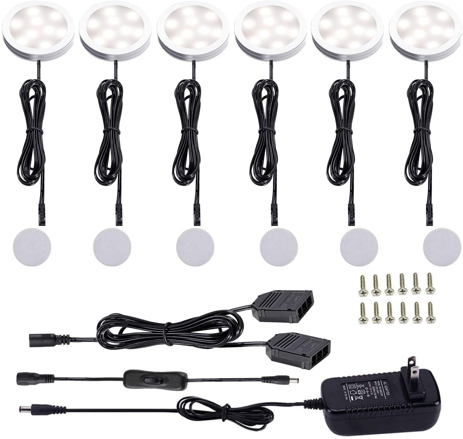 EIYEHOOMBIU 12V LED Under Cabinet Lights Kit 6 Pack Black Cord Aluminum ...