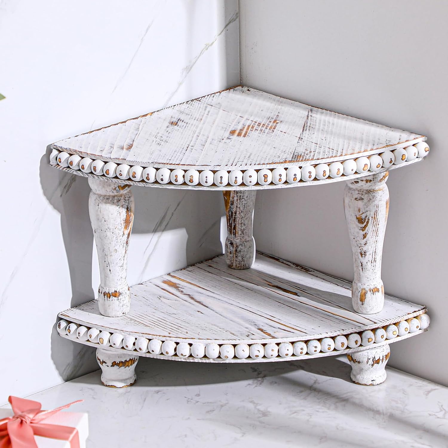 EIYEHOOMBIU 2 Tiered Corner Riser for Kitchen Counter Wood Beaded ...