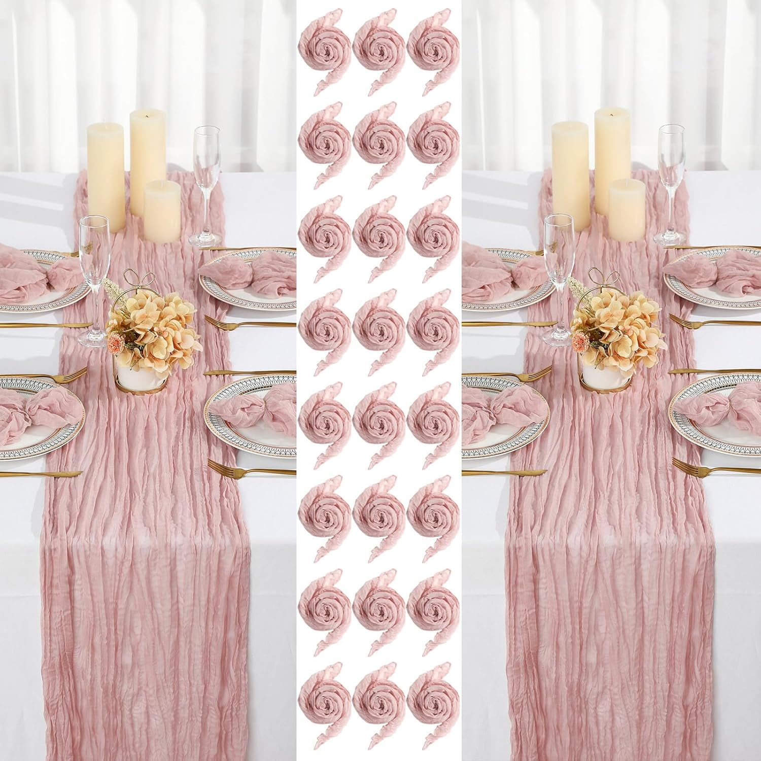 EIYEHOOMBIU JKLCH 2 Cheesecloth Table Runners and 24 Napkins Set 10Ft ...