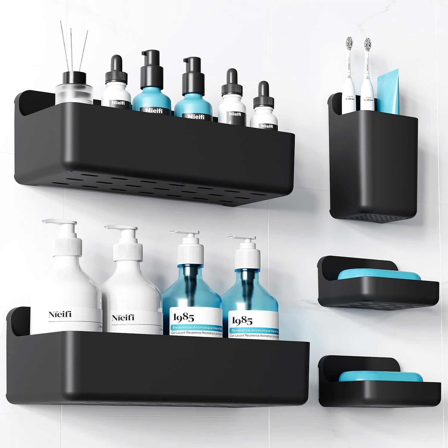 EIYEHOOMBIU Shower Sheves 5 Pack Adhesive Shower Wall Shelf Organizer ...
