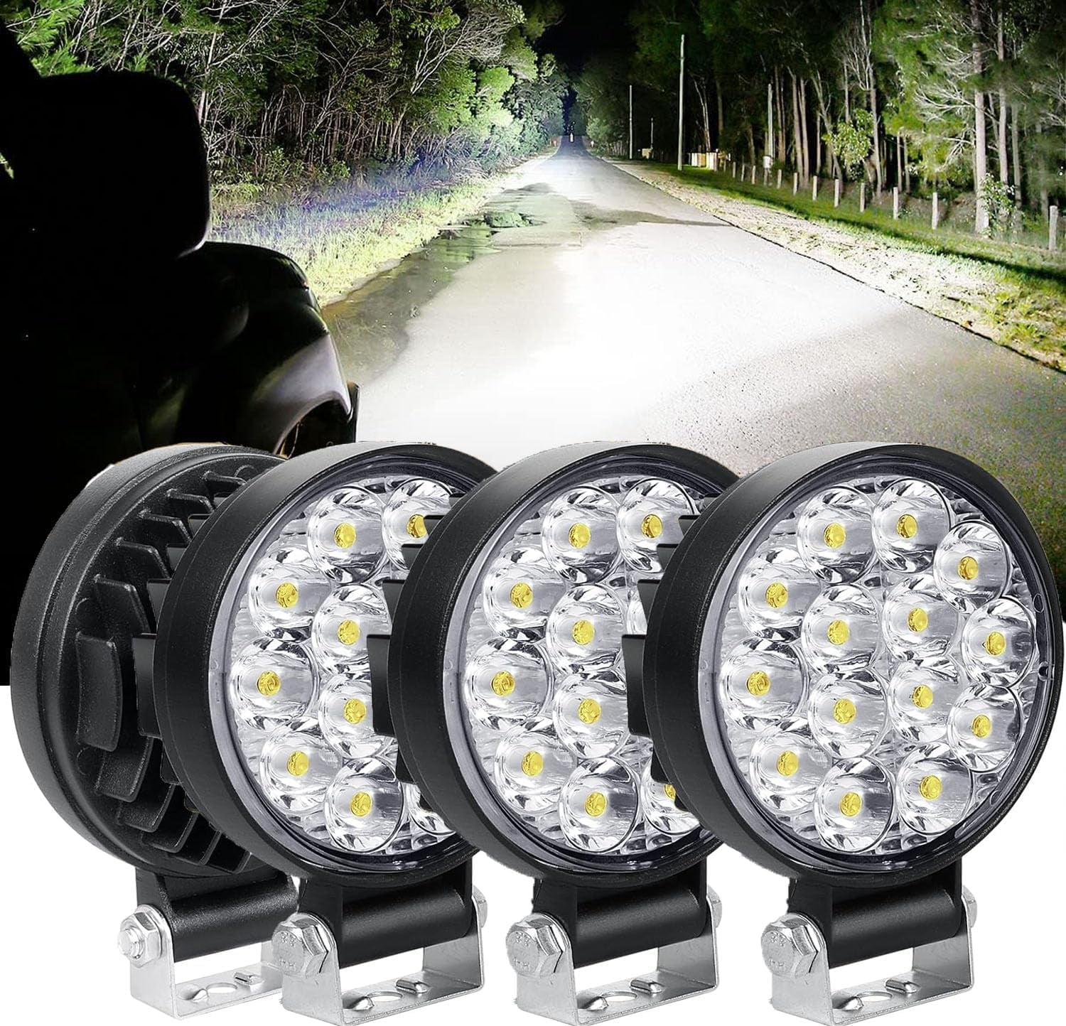 EJ's SUPER CAR Led Round Light Bar 4PCS 3.3" 42w 10000LM Flood Light ...