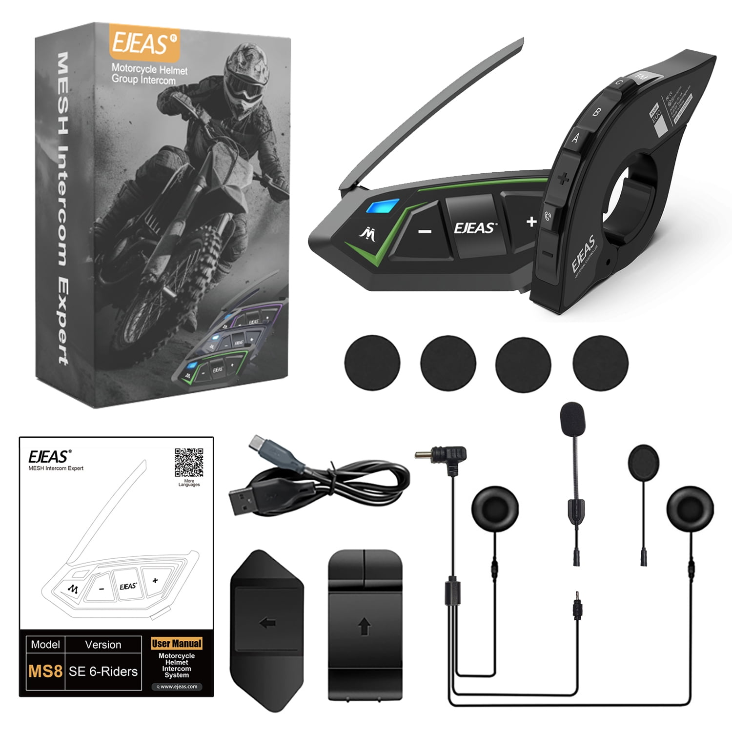 EJEAS MS8SE Motorcycle Intercom Headset Bluetooth with Music Sharing, Helmet Communication ...