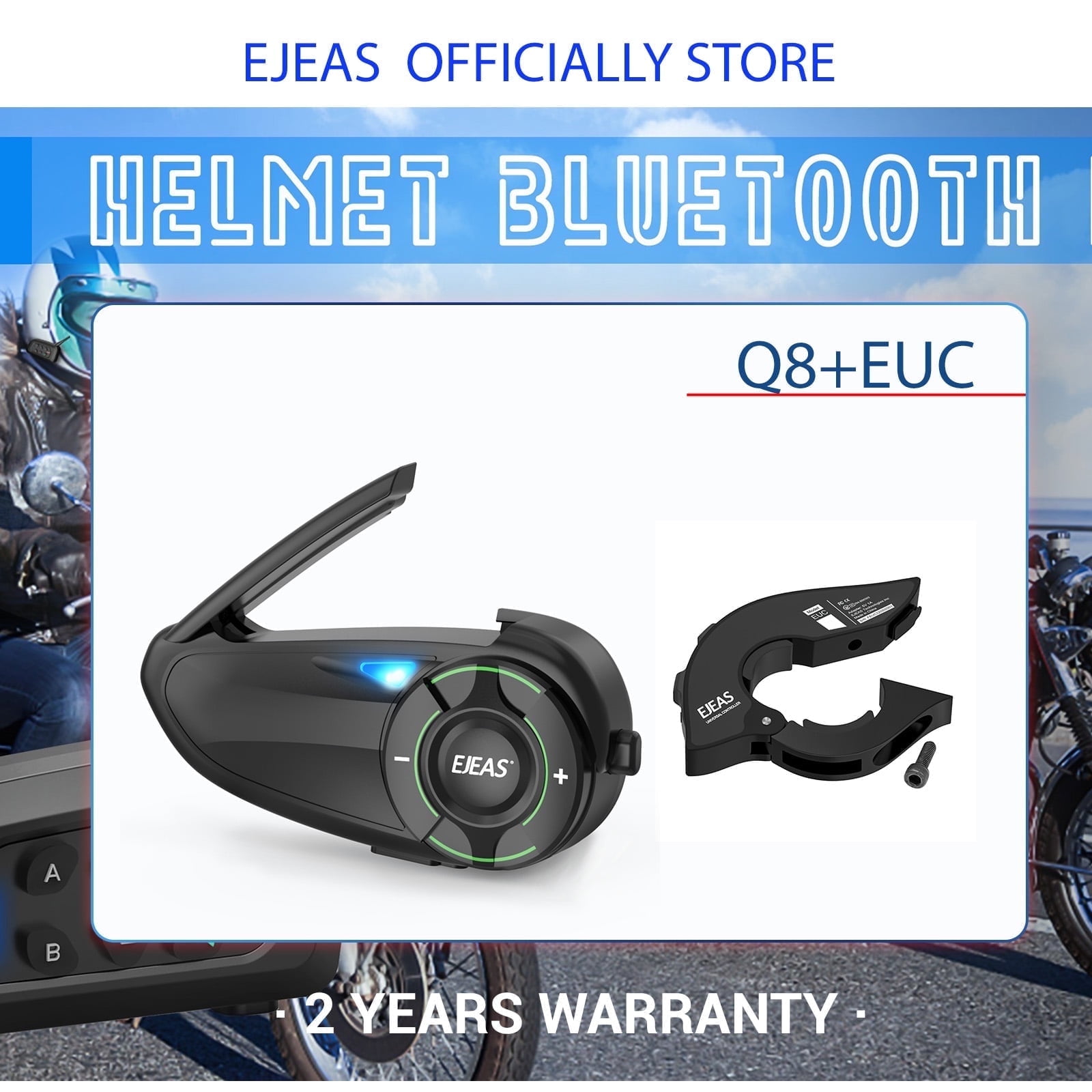EJEAS Q8 Motorcycle Bluetooth Intercom Mesh 3.0 6Rider Bluetooth Headset with Remote Control EUC ...