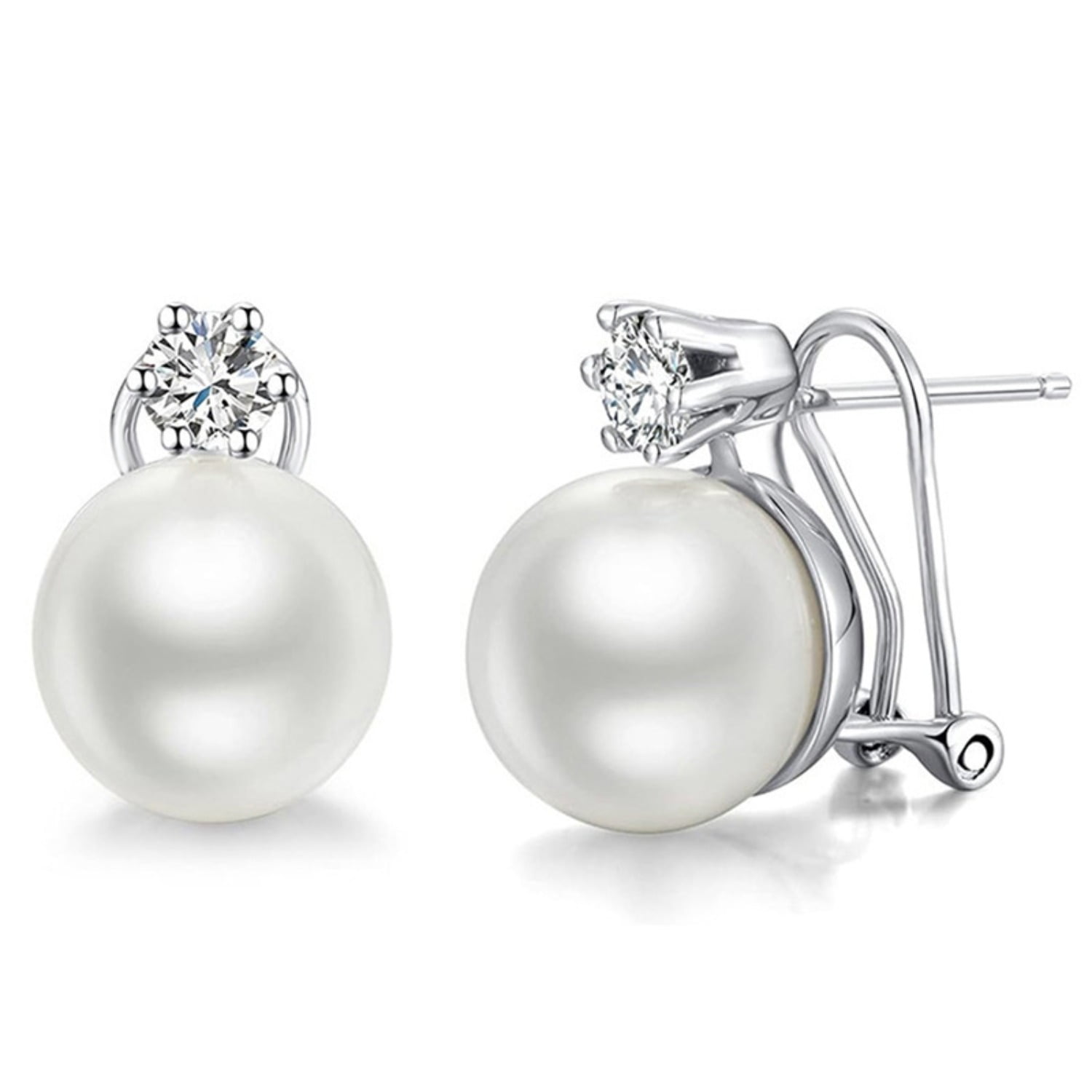 EJG 925 Sterling Silver Imitation Pearl Zircon Stud Earrings ...