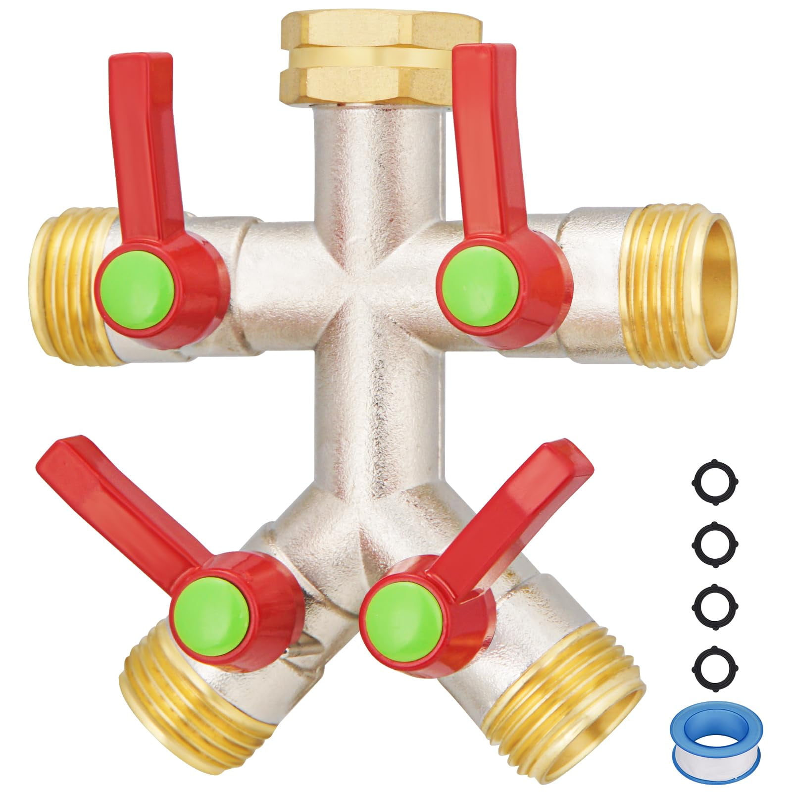 EJW Brass Garden Hose Splitter, Outdoor Faucet Garden Hose Splitter, 4 ...