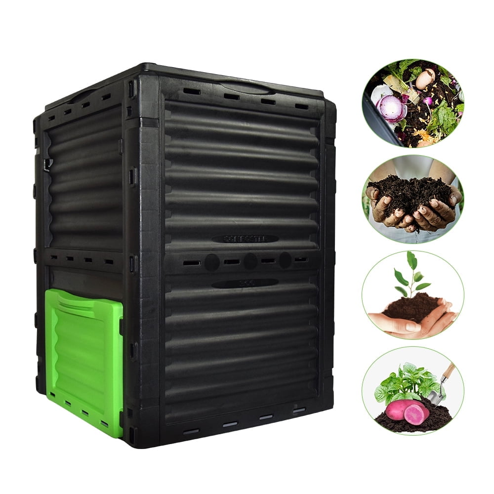 EJWOX 80 Gallon Green Polypropylene Multi-Stage Composting Bin with Air ...