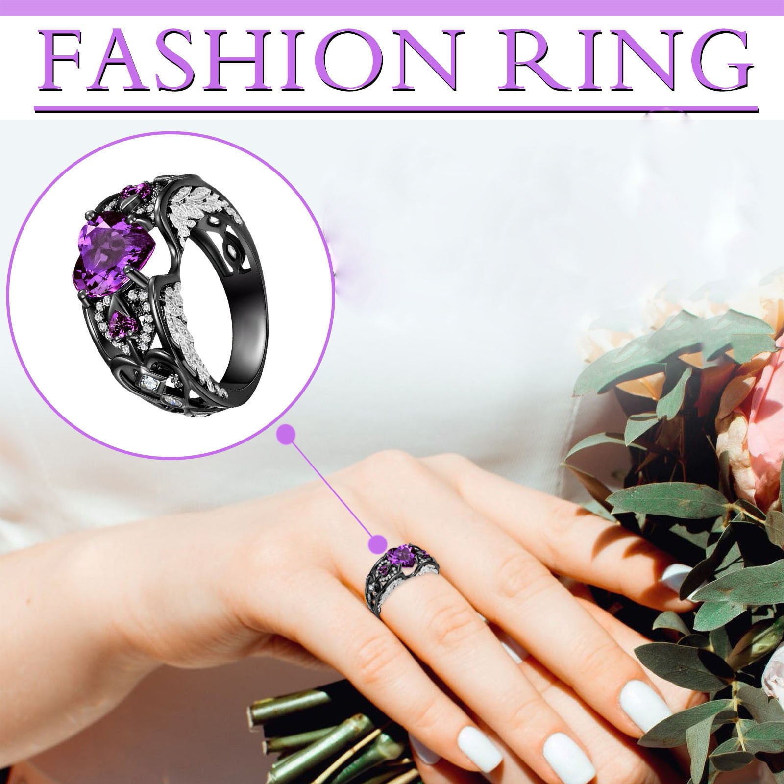 EJWQWQE Temperament Versatile 2MM Purple Ring, Angel Ring For Women ...