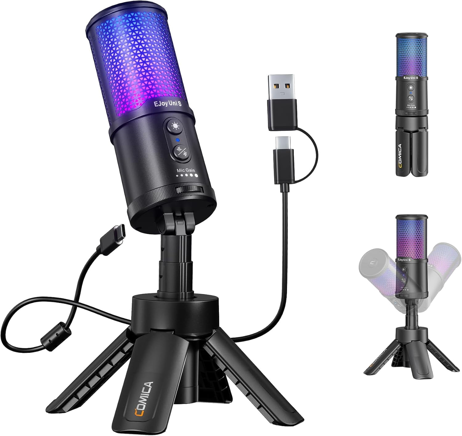 EJoy UNI S USB Microphone for PC, Gaming Condenser with RGB Light ...