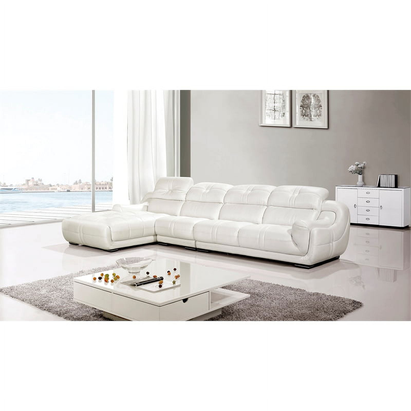 EK-L201 White Color With Genuine Leather Sectional - Left Facing Chaise ...