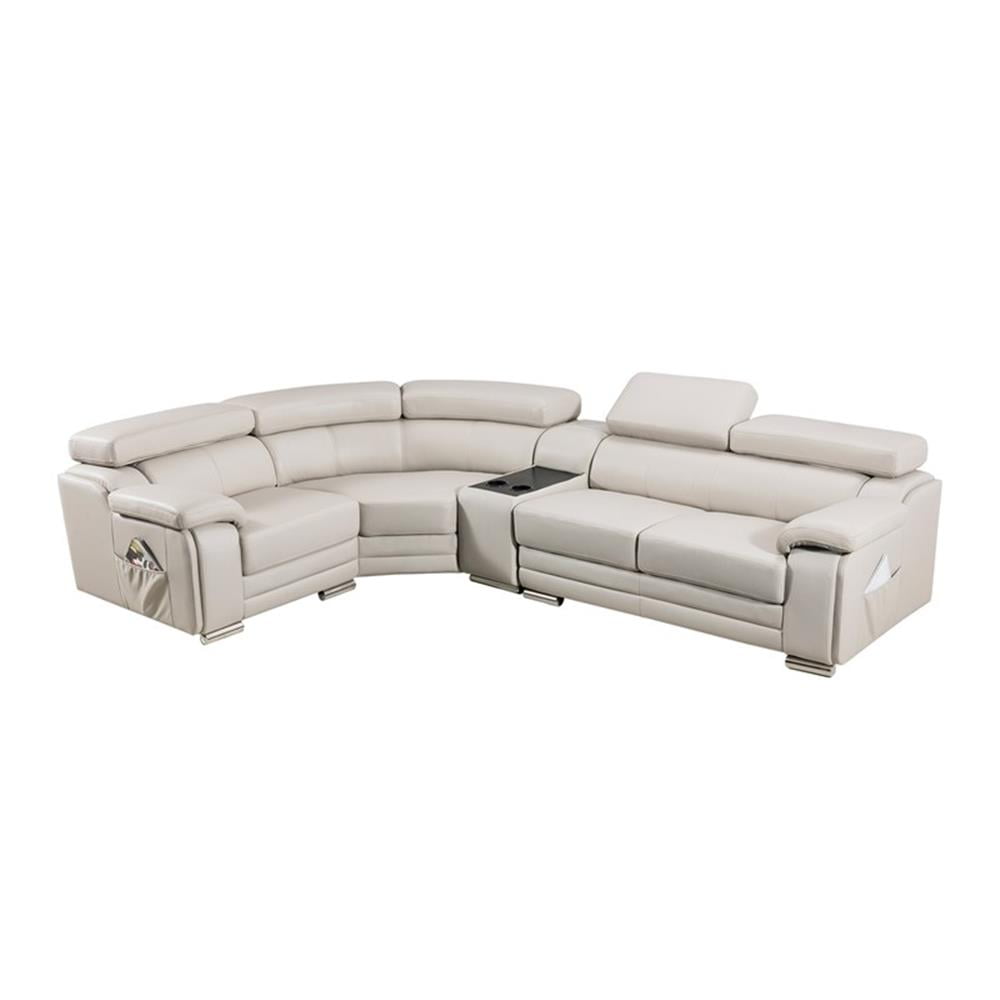 EK L516 Light Gray Color With Genuine Leather Sectional and Left Facing Chaise