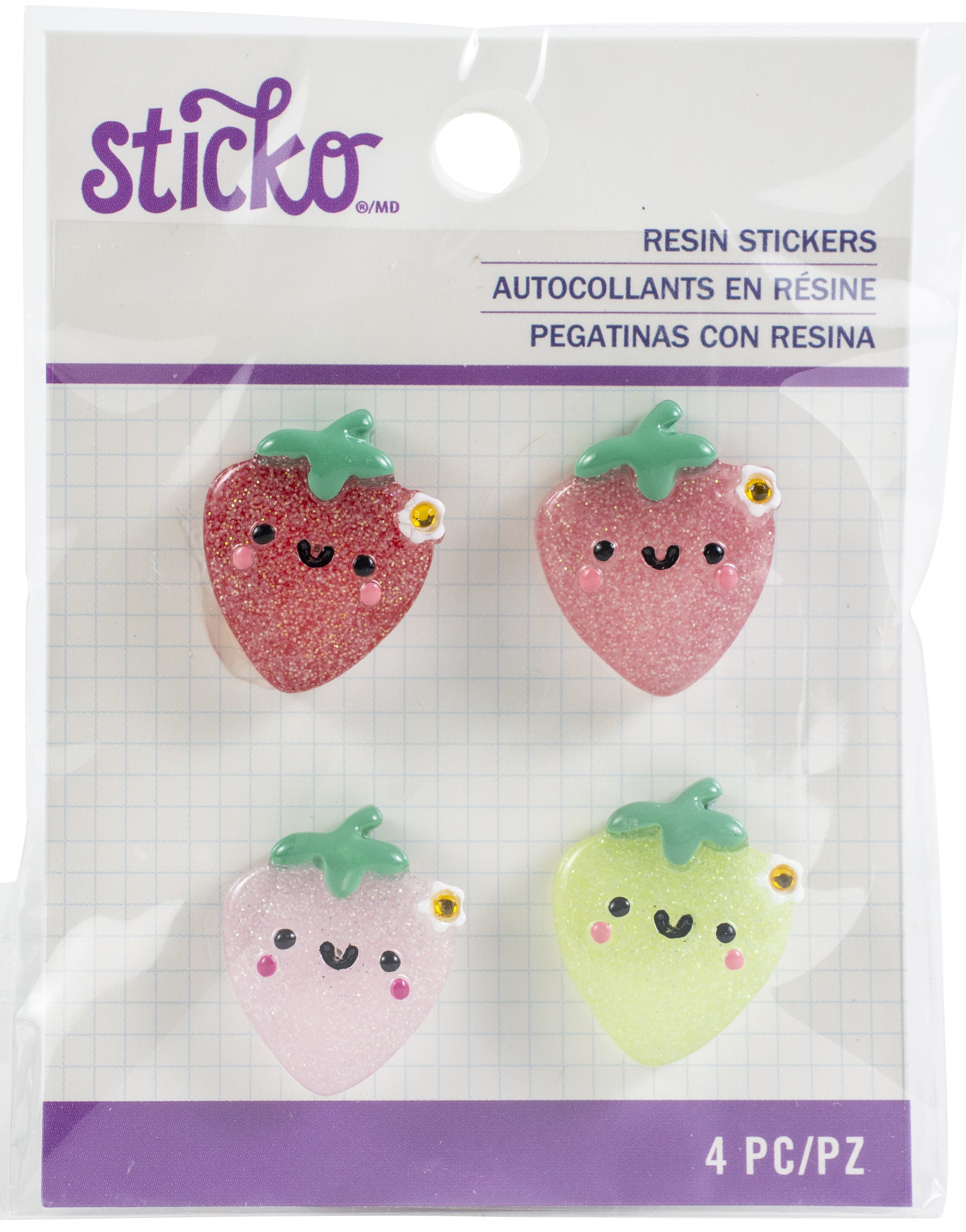Sticko Resin Sticker-Small Strawberry, 4/Pkg - Walmart.com