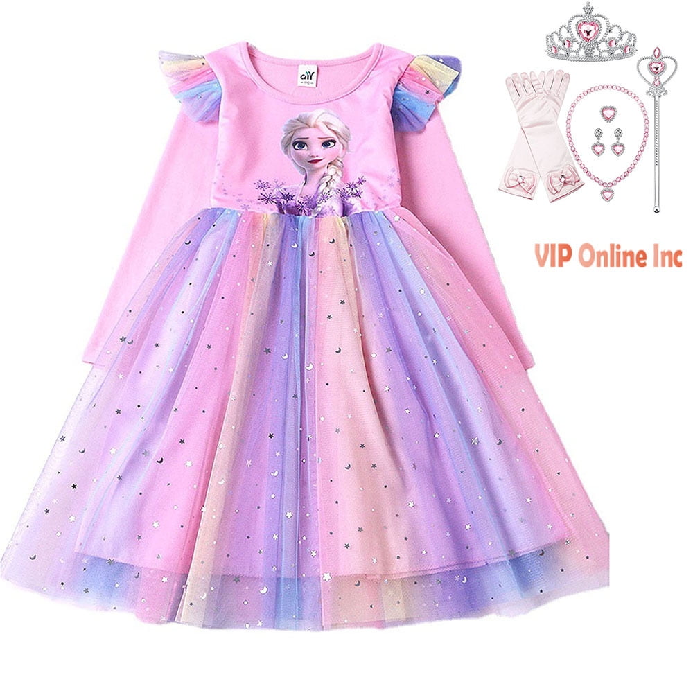 EKEZ Princess Elsa Party Dress for Children with Accessories, Girls 4 ...