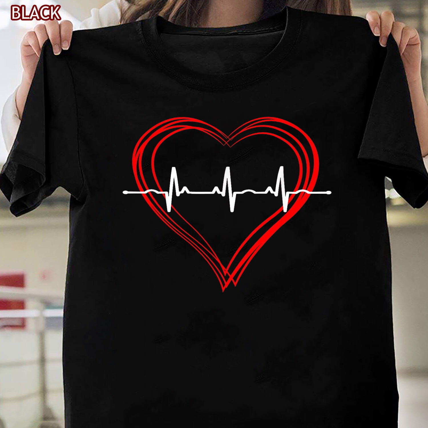 EKG Heartbeat Love Cardiogram T-Shirt Hollow ECG Heart Gift For Men ...