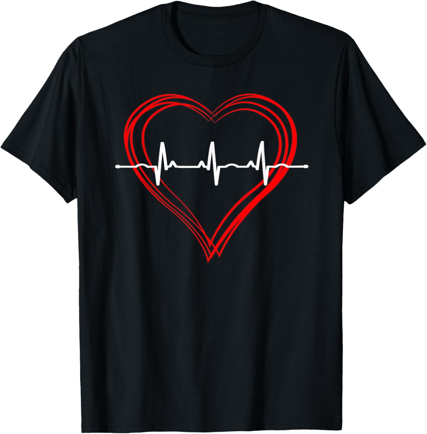 EKG Heartbeat Love Cardiogram T-Shirt Hollow ECG Heart T-ShirtMen's and ...