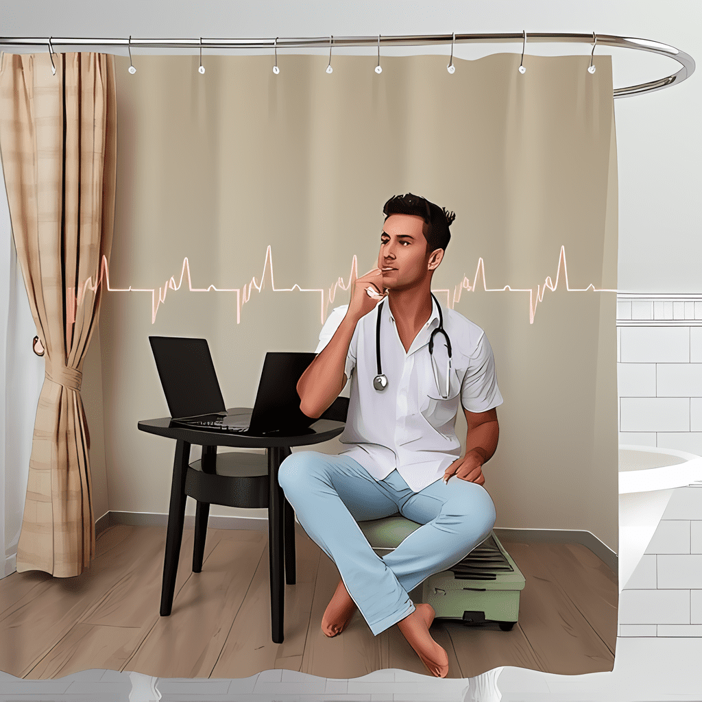 EKG Heartbeat Shower Curtain - Tan with Pale Pink Design Perfect for ...