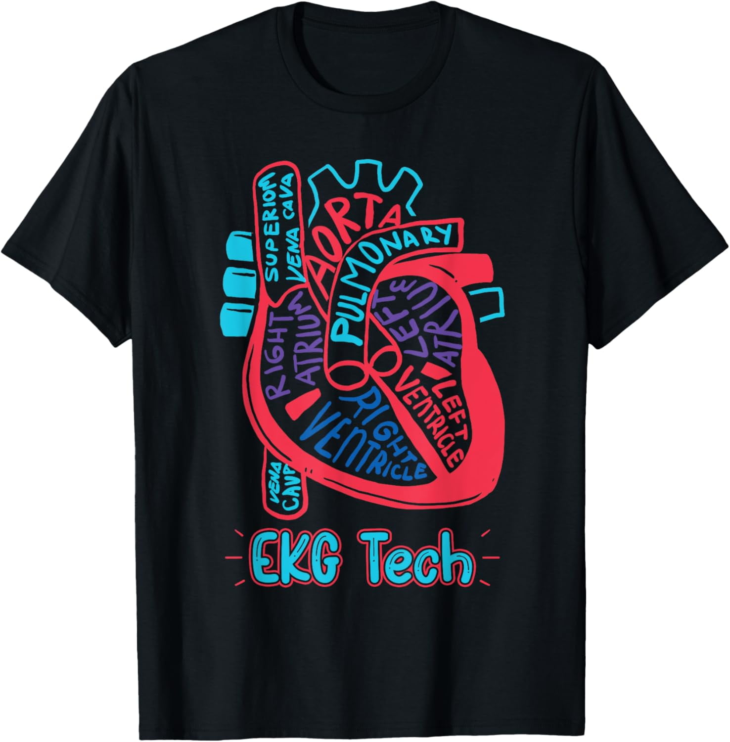 EKG Tech Parts of Heart Nurse Technician Cardiology Gift T-Shirt ...