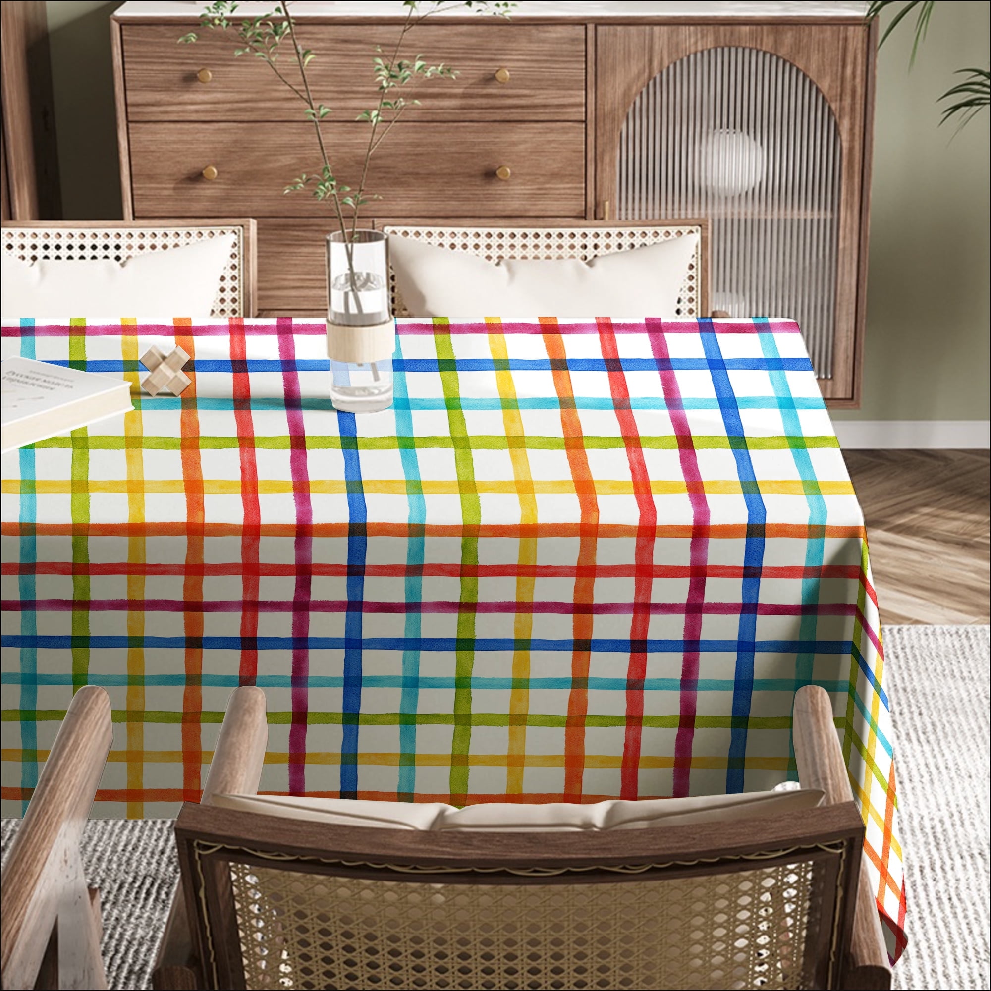 EKIB Machine Washable 87 in x 63 in Modern Rainbow Geometric 100% High ...