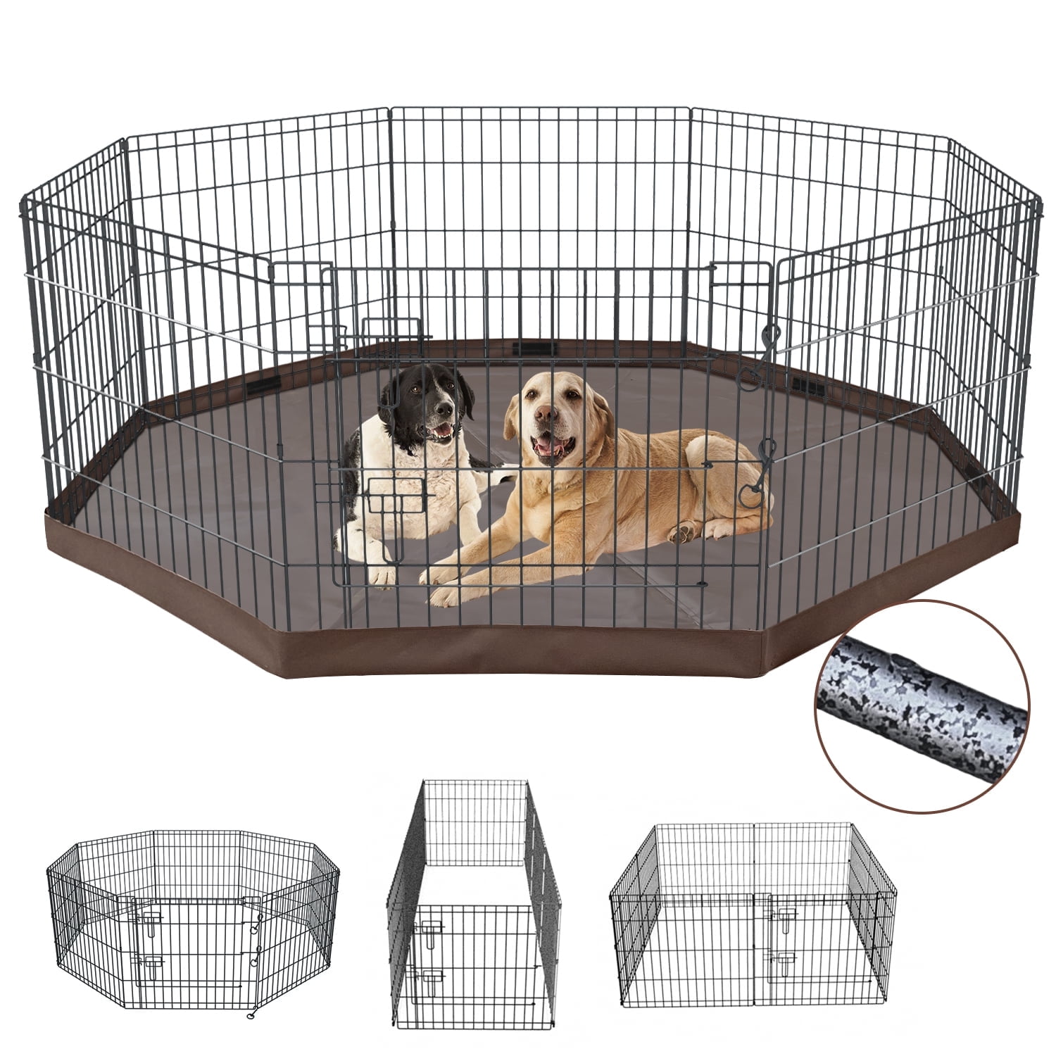 EKIES Foldable Metal Dog Exercise Playpen Gate Fence Dog Crate 8 Panels ...