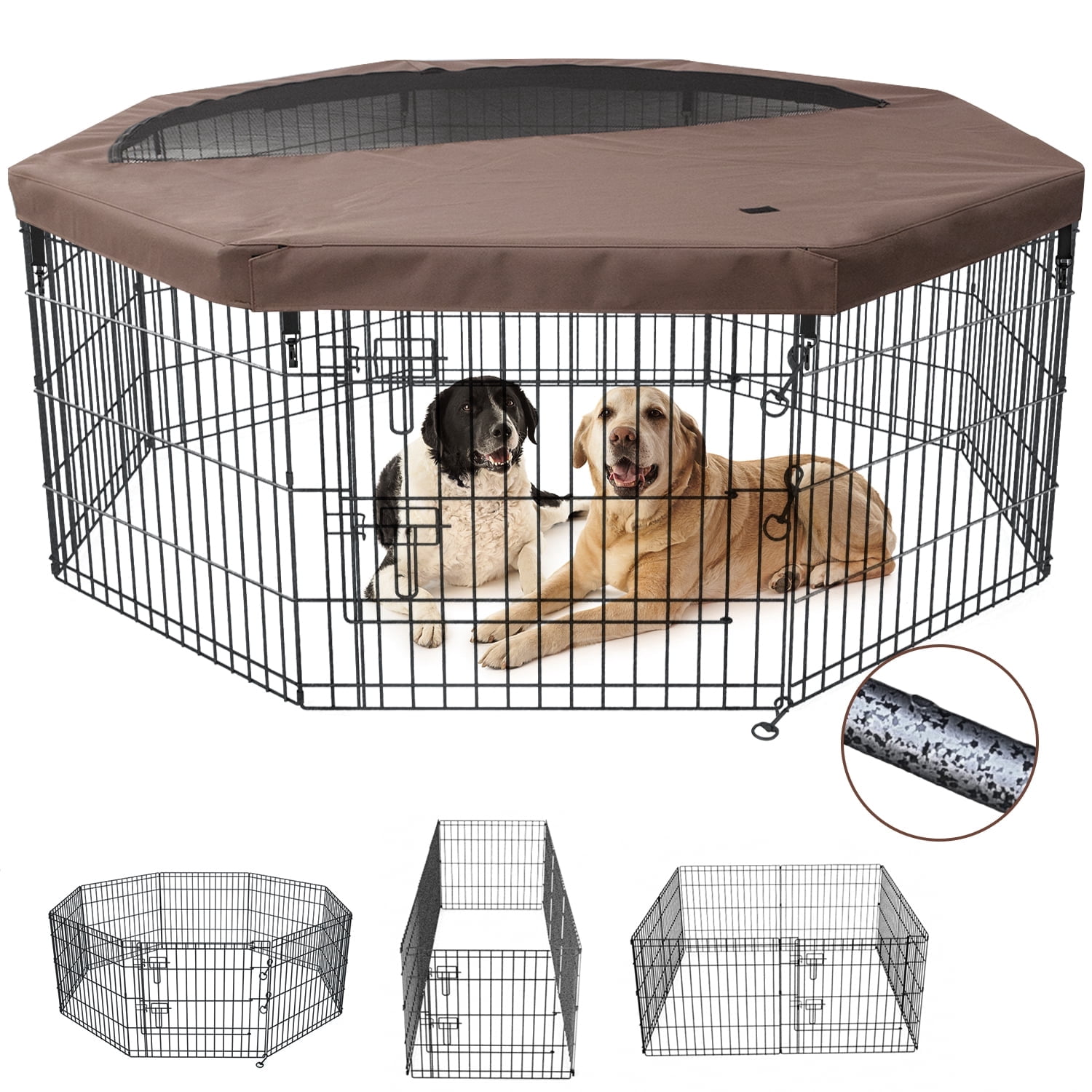 EKIES Foldable Metal Dog Exercise Playpen Gate Fence Dog Crate 8 Panels ...