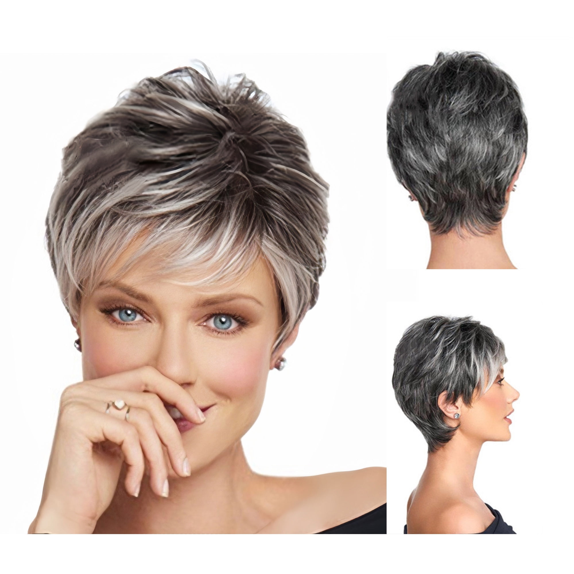EKKIMIMI Short Wigs For Women Short Wavy Bob Wig With Bangs For Women ...