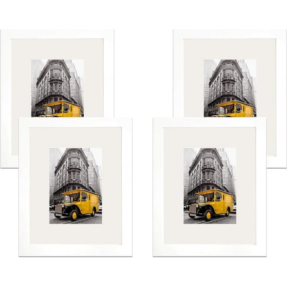 EKMAX 8x10 Frames with 5x7 Mat - Plexiglass Cover - White- 4 Sets ...