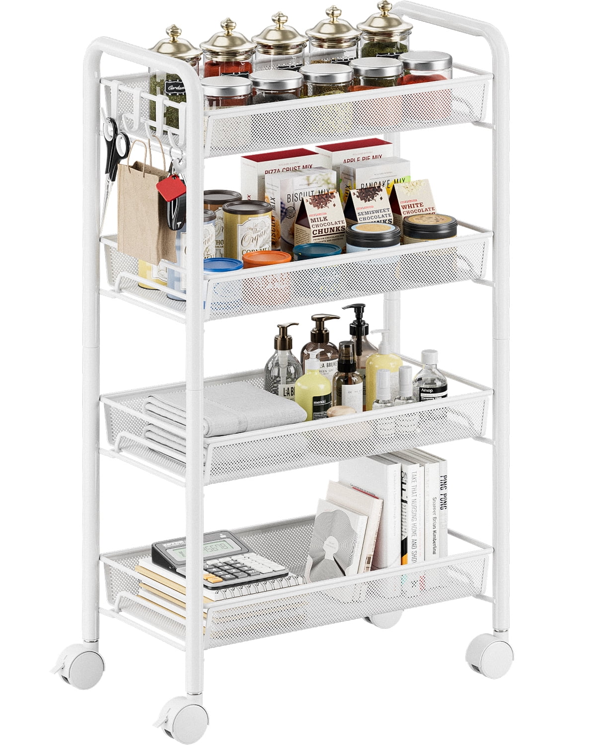 EKNITEY 4-Tier Utility Cart with Wheels, Rolling Kitchen Storage Cart ...