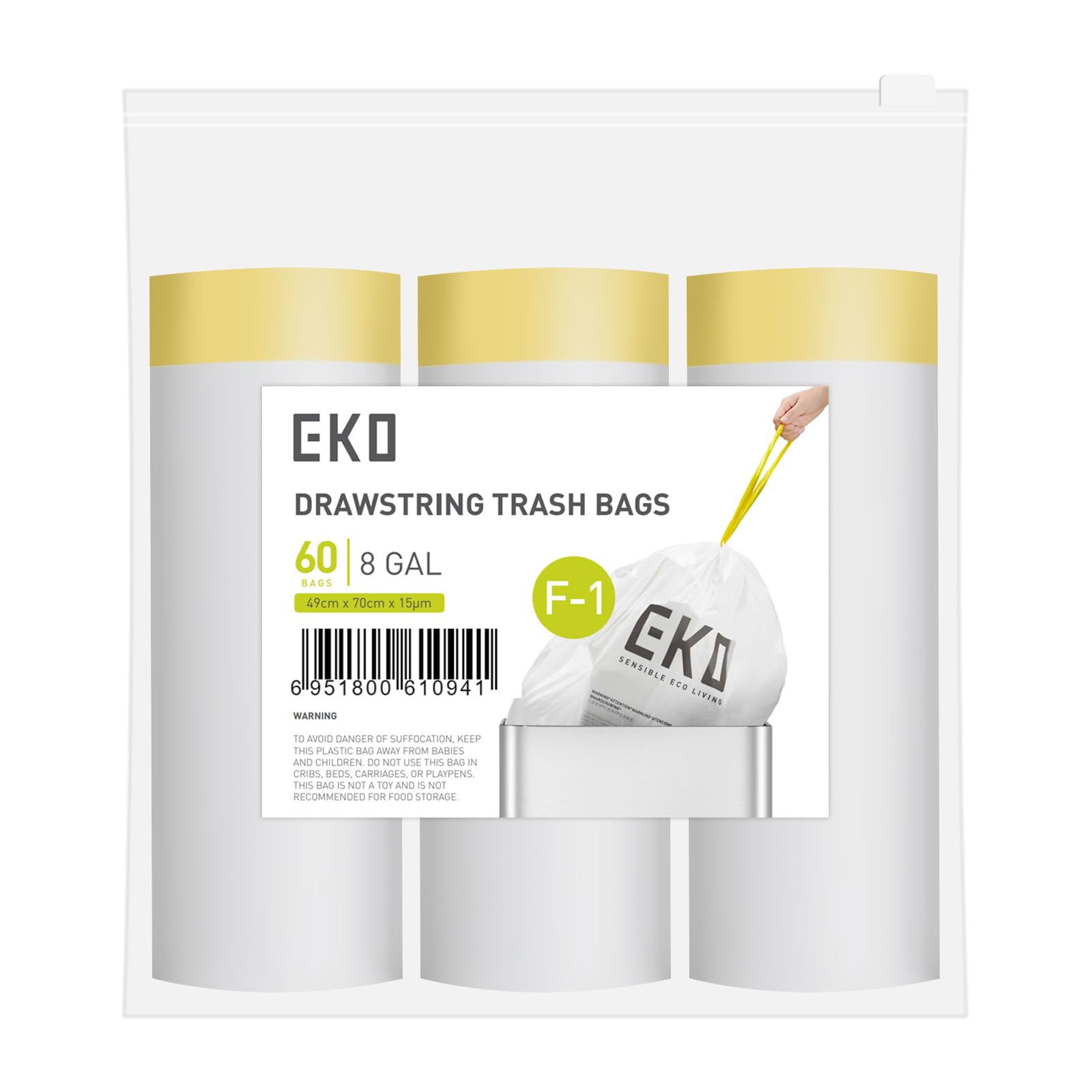 EKO Easy-Dispense Roll 60 BDF32 Count Extra-Strong Drawstring Trash ...