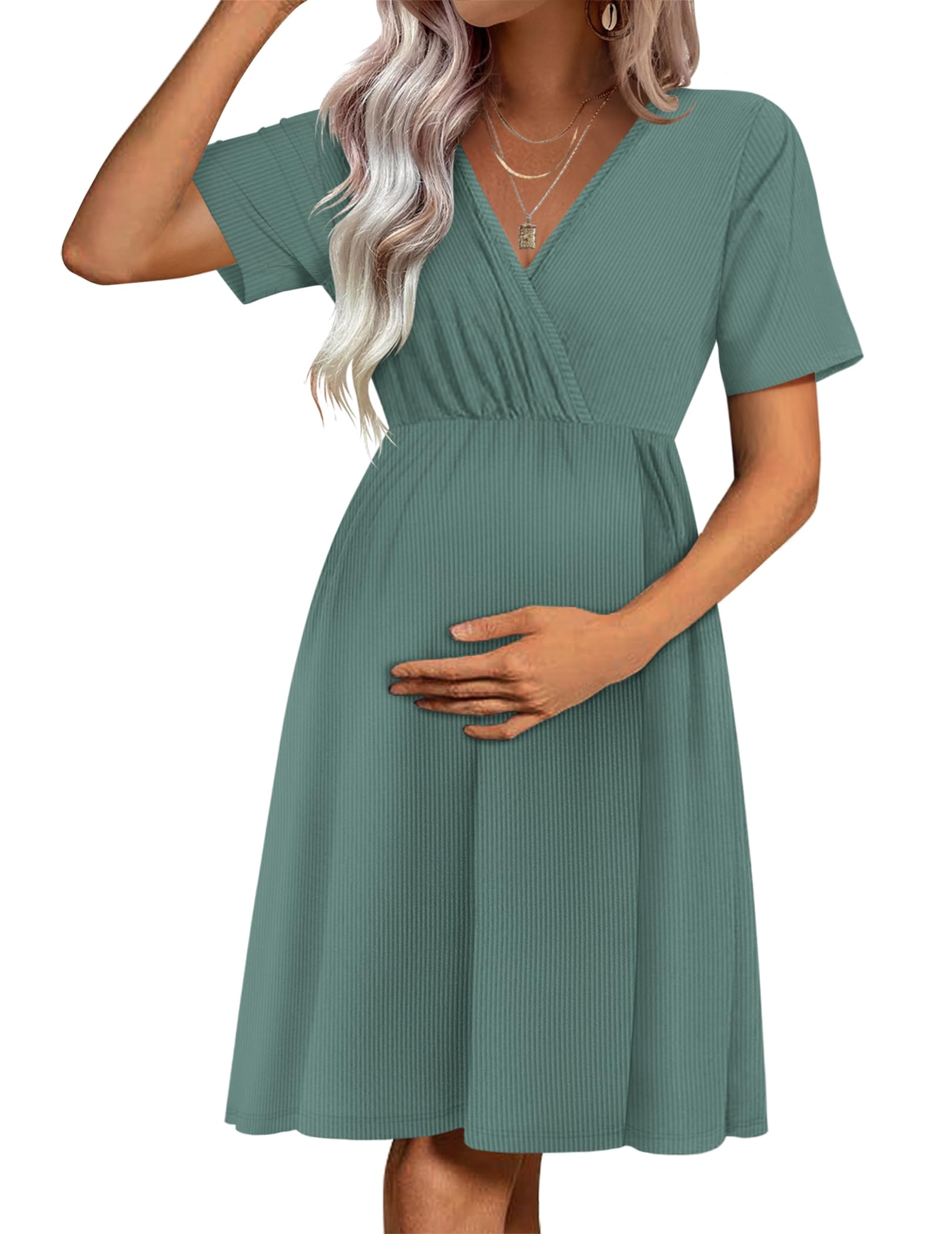 EKOUAER Maternity Nursing Dress V Neck Short Sleeve Breastfeeding ...