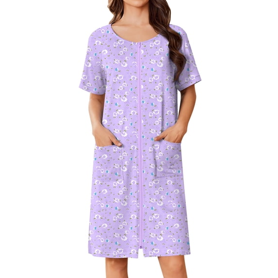 EKOUAER Women Zip Up Robe Short Bathrobe Lightweight House Coats Floral ...