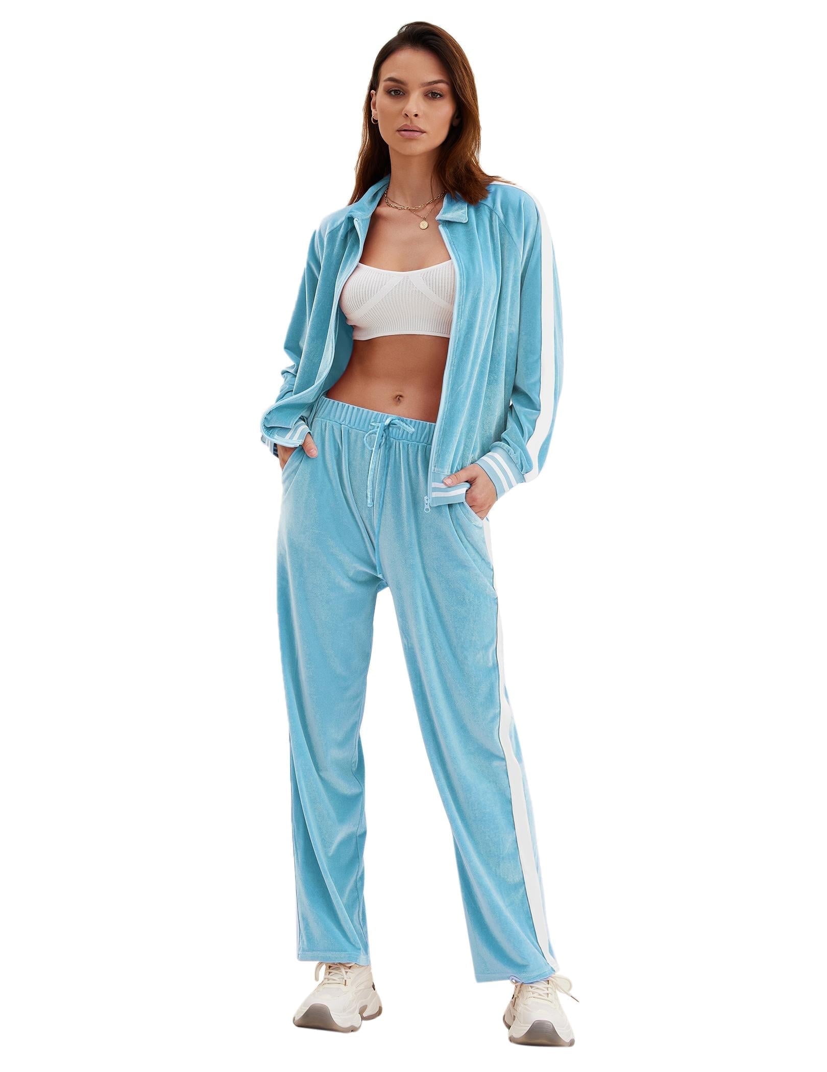 EKOUAER Women's Velvet Velor Tracksuits 2 Piece Lounge Outfits Zip Up ...