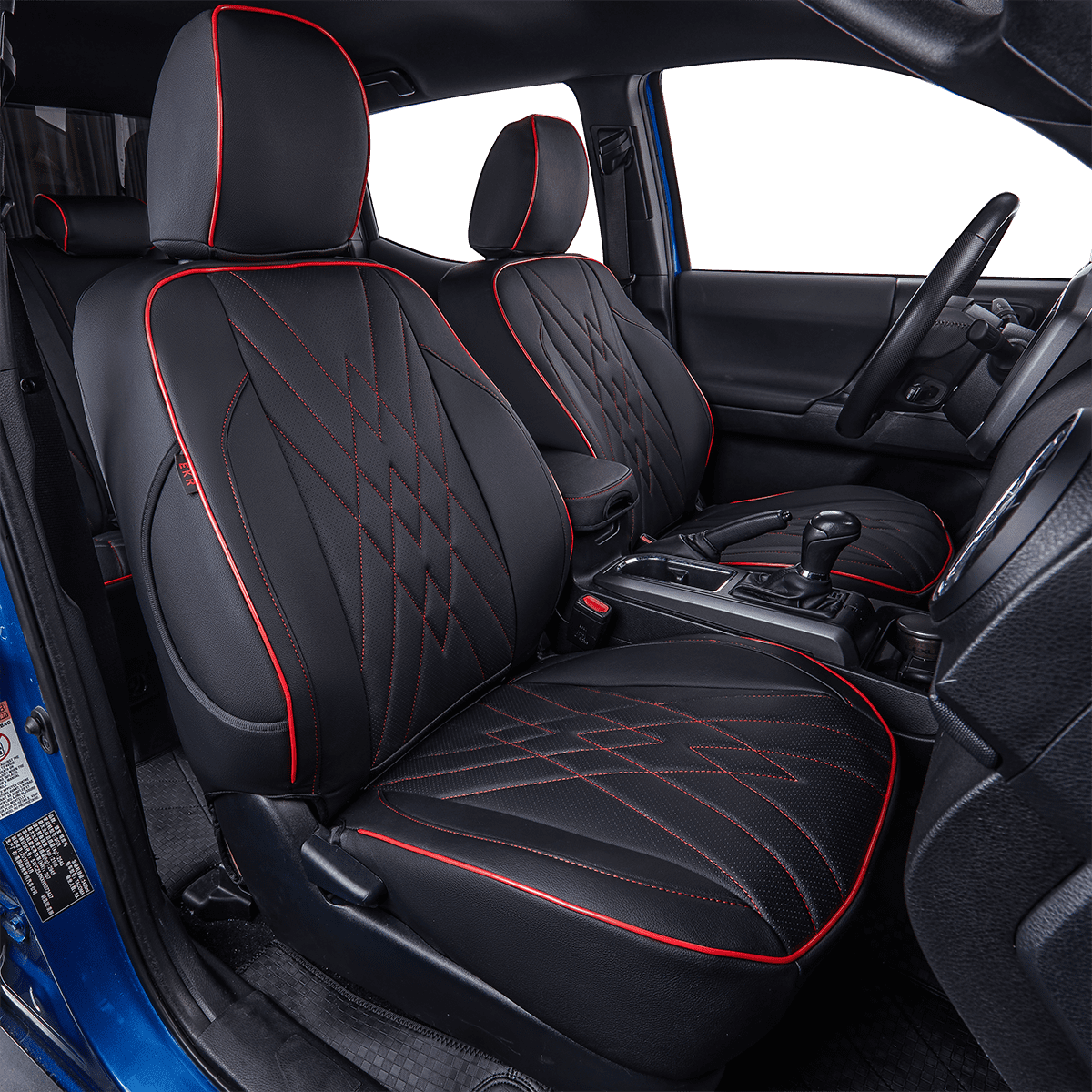 EKR Custom Fit Tacoma Leather Car Seat Covers for Toyota Tacoma 2016 2017 2018 2019 2020 2021 2022 2023 Double Cab Full Set Leather Black with Red