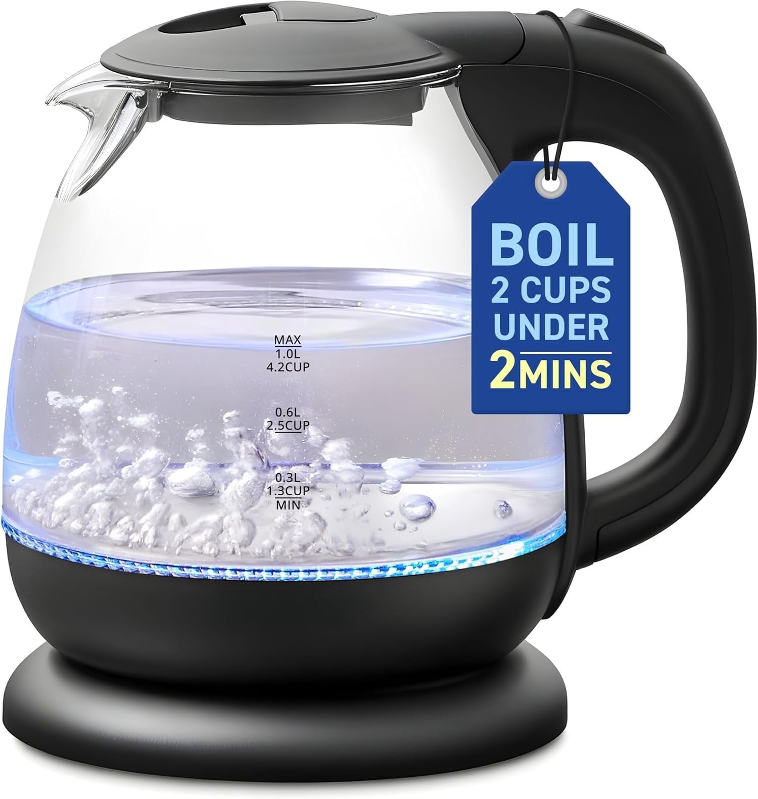 EKT1001B 1.0L 1100W Glass Kettle Cordless 360? Base, Stylish Blue ...