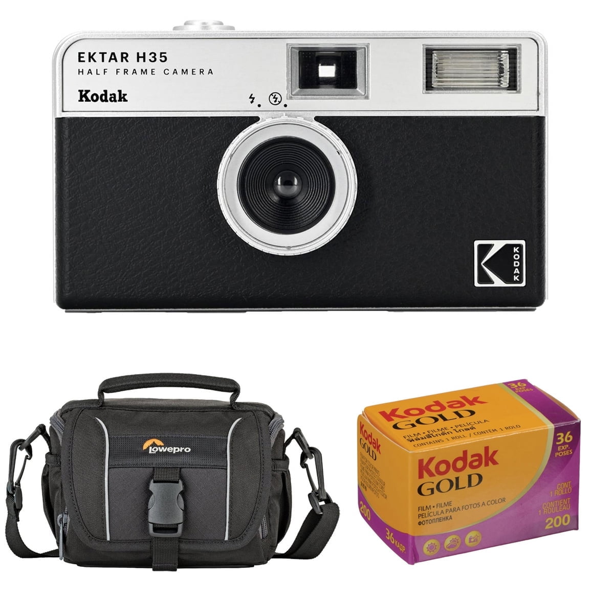 Kodak EKTAR H35 Half Frame Film Camera, Black, Bundle with Kodacolor ...