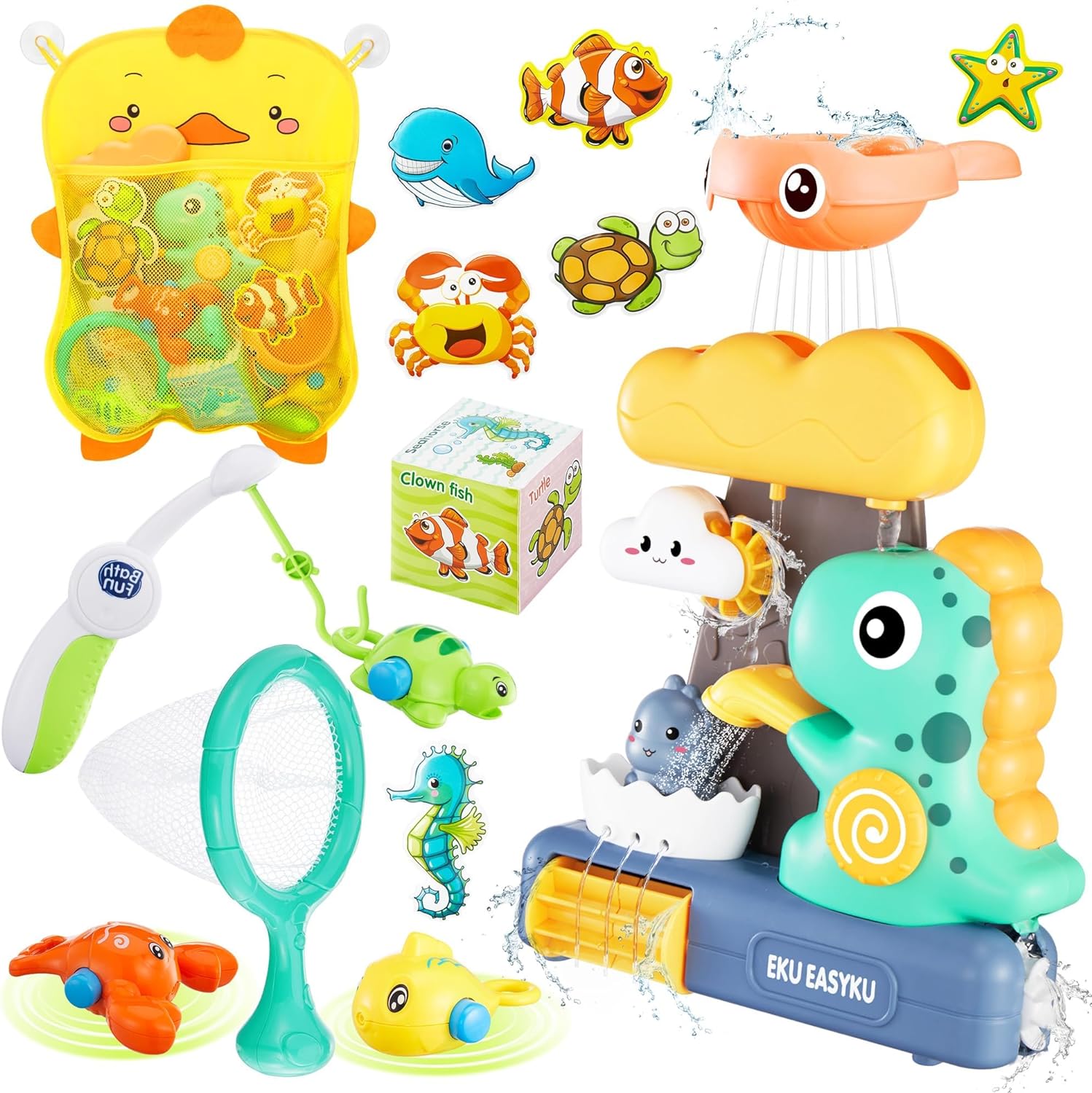 EKUEASYKU Dinosaur Bath Toys for Toddlers Shower Bath Time Fishing ...